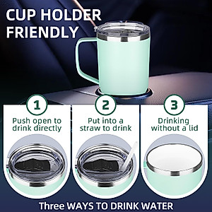 20 oz Insulated Coffee Mug with Ceramic Coating, Stainless Steel Travel Mug Tumbler with Handle Lid and Straw, Double Wall Leak-Proof Thermos Coffee Travel Mug Keeps Drink Hot and Cold (Green)