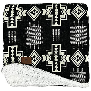 Inca Aztec Sherpa Weighted Warm Blanket | Southwest Indian Navajo Boho Style | Native Woven Western Cozy Bedding Cover | Plush Faux Alpaca | Luxurious Winter Blanket (Obsidian Black)