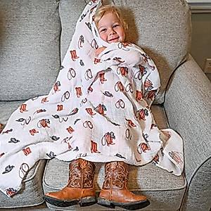 LollyBanks Swaddle Blanket | 100% Muslin Cotton | Gender Neutral Newborn and Baby Nursery Essentials for Girls and Boys, Registry | Cowboy Boot Print