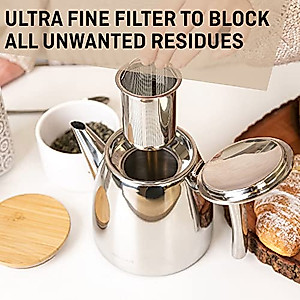 VeoHome Stainless Steel Tea Pot with Infuser - Keeps Heat Thanks to its Double Wall, Silver (1 Liter (34 oz))…