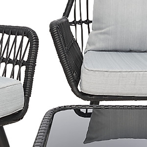 SAFAVIEH PAT9029A Outdoor Collection Elsbeth Black/Grey 4-Piece Conversation Patio Set