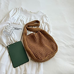 Women's Crocheted Crossbody Tote Hobo Bag, Knitted Shoulder Handbag, Aesthetic Handmade Cute Purse, Knit Crochet Bag(#1320Black)