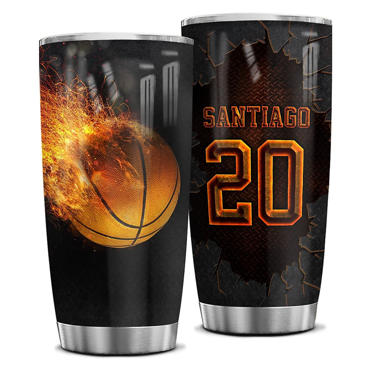 Wassmin Personalized Basketball Tumbler Sports Cups With Lids Gifts For Players Lovers Fan Coach Stainless Steel Insulated Tumblers 20oz 30oz Coffee Travel Mug Birthday Christmas Presents