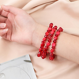 Jules D.Multi Rows Stackable Stretch Bracelet Colorful Shell Glass Boho Bracelets Trendy Costume Jewelry Gifts for Women (Red)