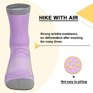 Heatuff Womens 6 Pack Hiking Crew Socks Performance Athletic Cushion Outdoor Trekking Sock