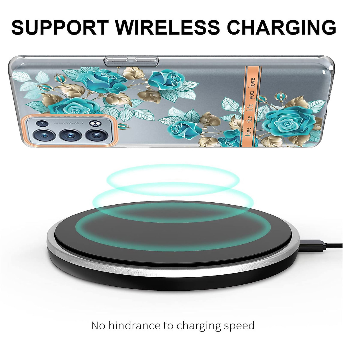 ONV Silicone Case Compatible with Reno 6 Pro 5G - Phone Case with Clorful Flower Painted Shock-Absorb Case TPU with Bumper Ultra-Slim Protect Cover for Reno 6 Pro 5G [HC] -Blue