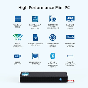 MeLE PCG02 Pro Fanless Mini PC Stick N5105, Small Computer Portable, DDR4, Win 11 Pro, HDMI *2, 4K, Wi-Fi 6, Gigabit Ethernet, BT 5.2, USB 3.2 * 2, Type-C, Support VESA Mount (8G/256G)