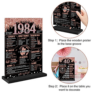 Zirtorei 40th Birthday Decorations Back in 1984 Table Sign for Women, Rose Gold Two-Sides 40 & Fabulous Wooden Poster with Stand Party Supplies, Forty Years Old Bday Display Holder Table Decor