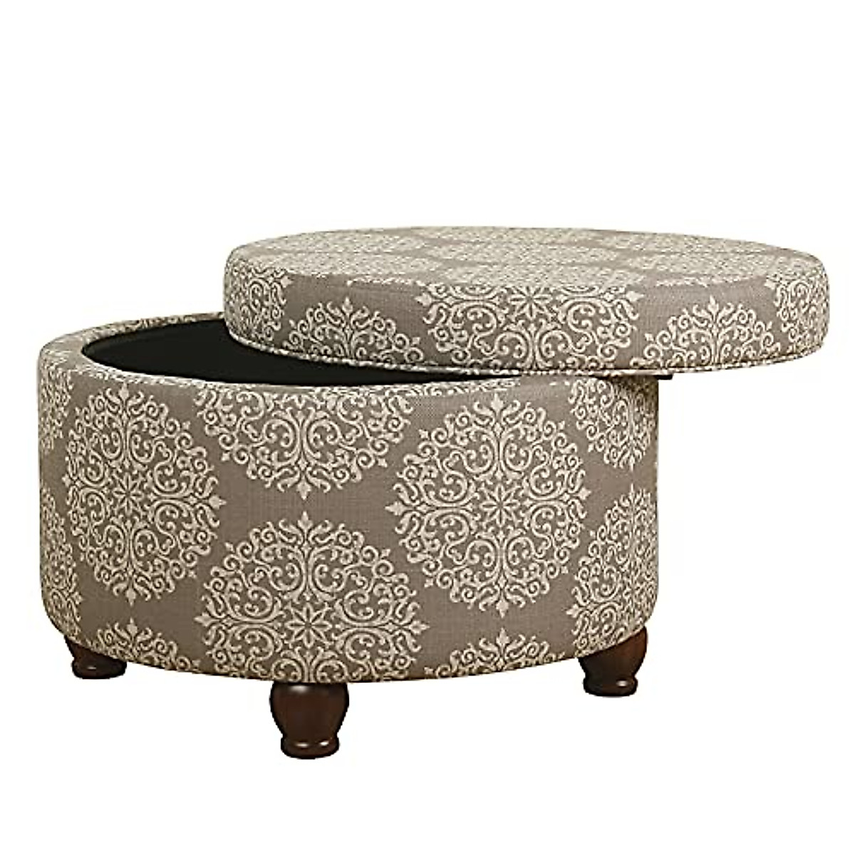 Homepop Home Decor | Upholstered Round Storage Ottoman | Ottoman with Storage for Living Room & Bedroom, Brown Medallion, Large