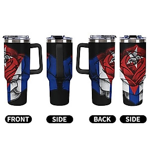 Rose Cuba Flag 40 Oz Tumbler with Handle And Straw Lid,Insulated Reusable Stainless Steel Travel Glass Mug 40 Ounces