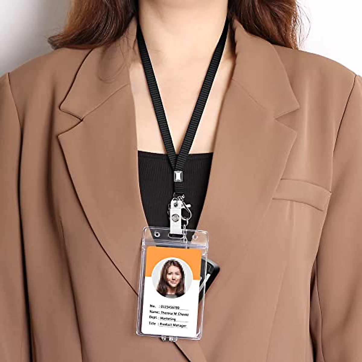 3 Pack Neck Lanyard with ID Badge Holder, Office Strap Lanyards, Stainless Metal Swivel Hook for Name Tag, Badge Holders, Keychains, Card, Black