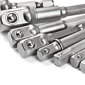 TIMESETL 8Pcs Impact Grade Socket Adapter Set, Hex Shank Square Nut Impact Driver Socket Adapter, Socket to Drill Adapter 1/4" 3/8" 1/2" Impact Driver Adapter Quick Change Drill Extension Bit Set