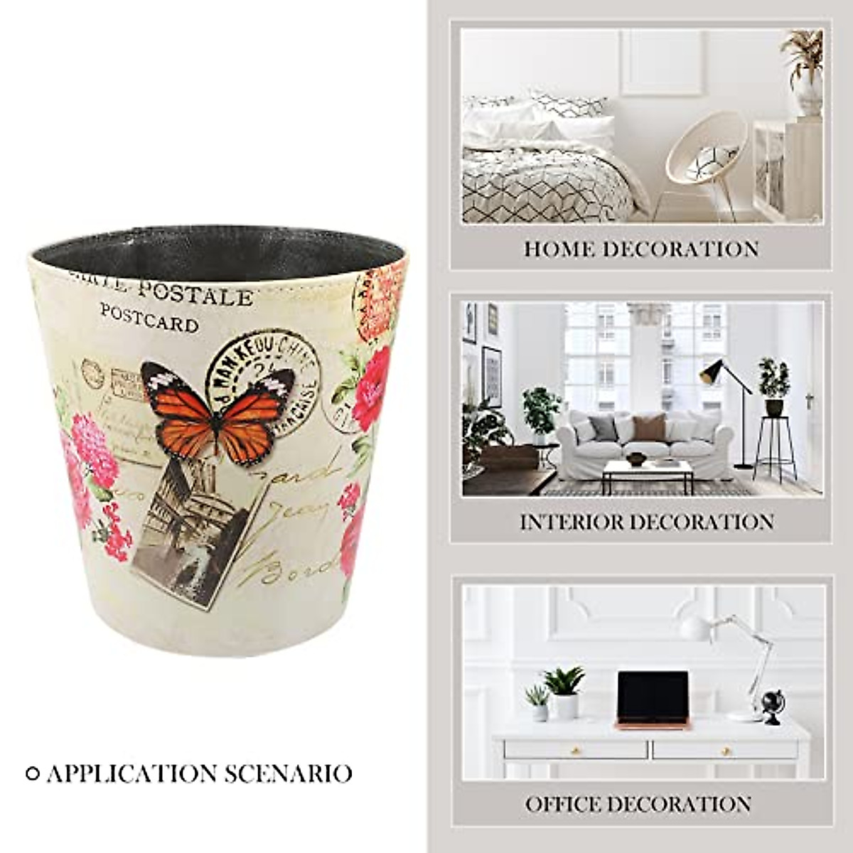 Zerodeko Small Trash Can, 10 L Leather Garbage Can Retro Round Waste Basket Decorative Storage Container Trash Bin Garbage Can Organizer Bucket for Bathroom, Bedroom, Kitchen, Office (2.6 Gallon, 1)