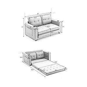 LUMISOL 55" Folding Floor Sofa Bed, Convertible Futon Sofa with Cup Holders & Storage, Foldable Loveseat Sleeper Sofa Floor Gaming Couch for Living Room Small Space, Dark Grey
