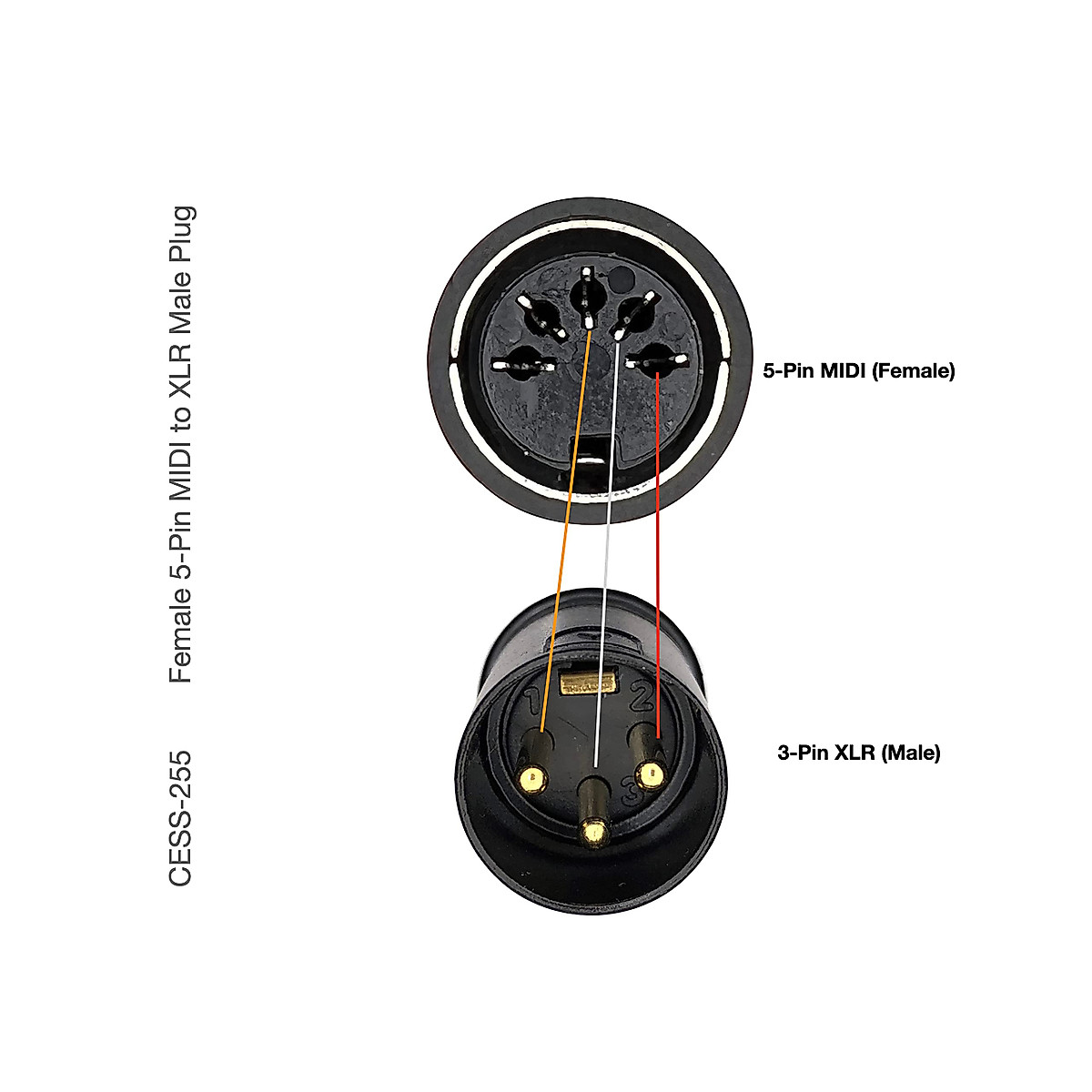 CESS-255 MIDI to XLR Cable, Female 5-Pin MIDI to 3-Pin XLR Male Plug Adapter for Fog Machines and MIDI to XLR Conversion Devices, 6 Inches, 2 Pack