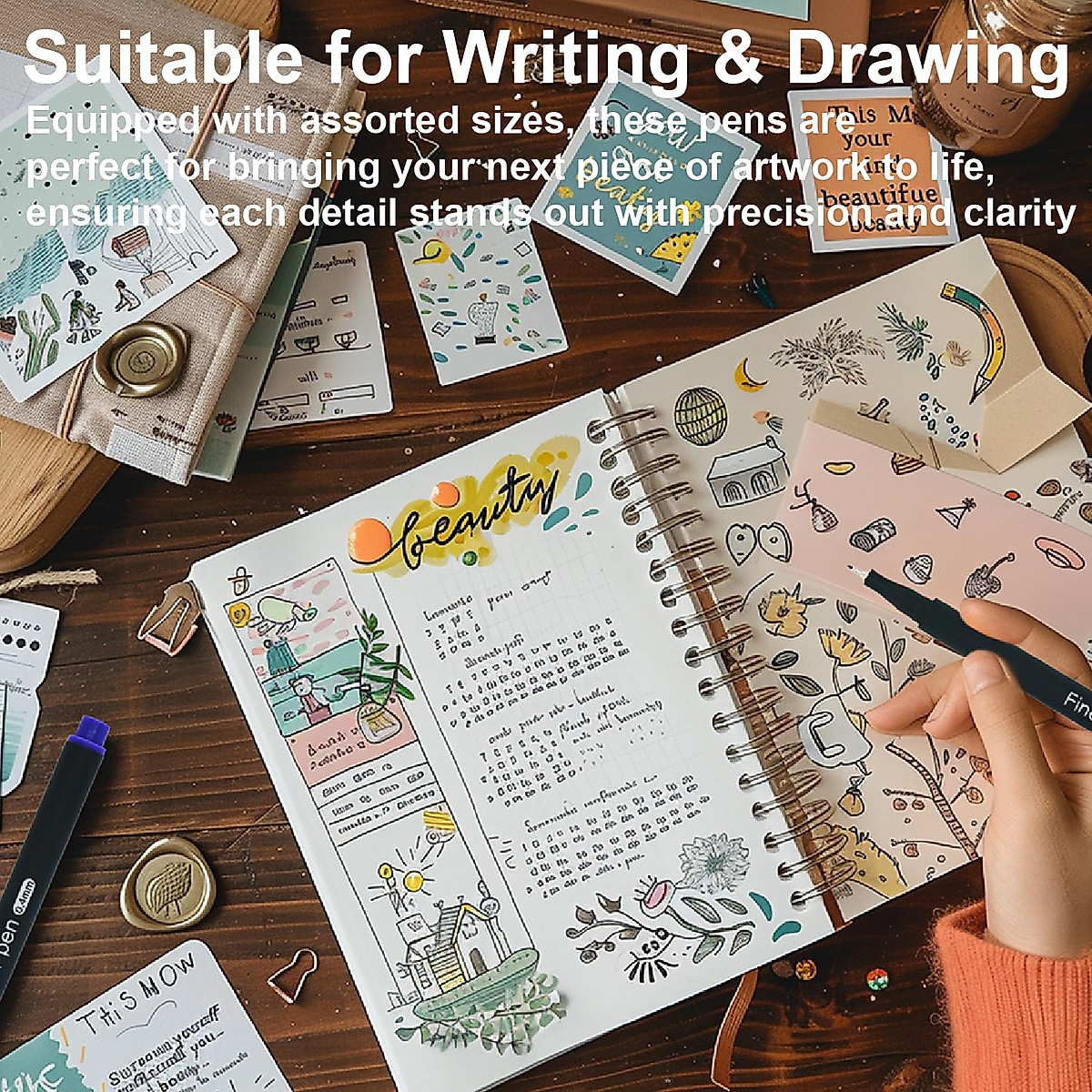 Belenova Fineliner Pens, Set of 24 Fineliners, 0.4 mm Tips Fine Point Markers, Assorted Art Pens, Water-Based Fine Tip Markers for Drawing, Sketching, Journaling and Calligraphy.