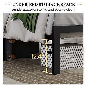 SHA CERLIN Full Size Metal Platform Bed Frame with Upholstered Button Tufted Headboard, Easy Assembly, Dark Grey