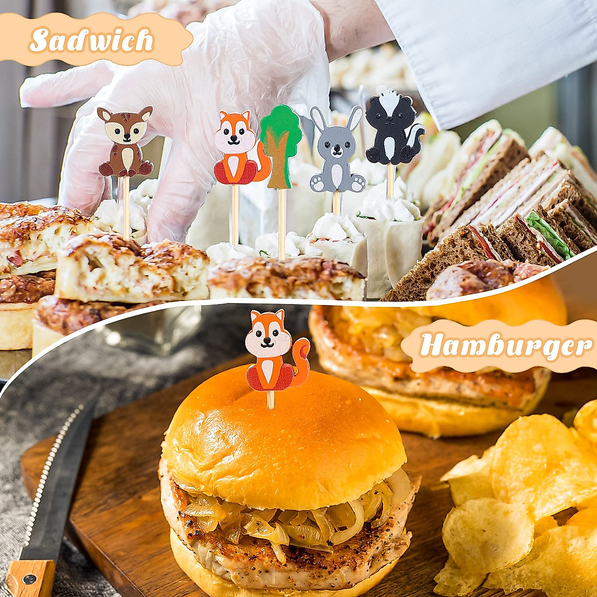 Woodland Animal Cocktail Picks Safari Animal Cupcake Toppers Jungle Party Food Appetizers Toothpicks for Baby Shower Birthday Party Drink Fruit Dessert Decorations Supplies (100)