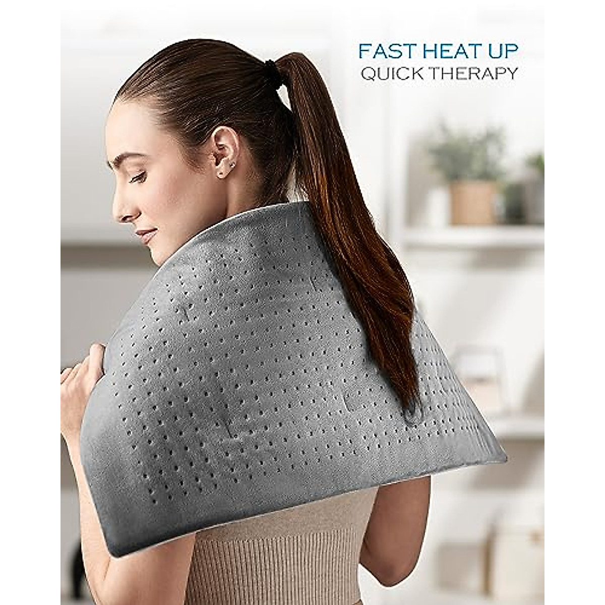 Boncare LCD Digital Control Extra Large Heating Pads for Back Pain Relief and Cramps with Auto Shut Off Fomentera de Calor Super Soft Moist/Dry Heat 12” x 24” (Light Gray)