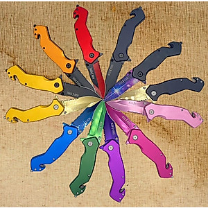 Blue Steel Personalized Laser Engraved Pocket Knife, Rescue Pocket Knife with 3.25-Inch Stainless Steel Blade, Glass Breaker Tip, Belt Cutter, and Pocketclip, Color - (Light Pink)