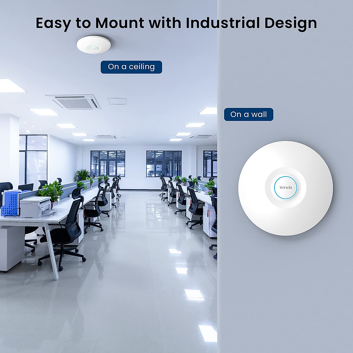 Tenda WiFi 6 AX3000 Dual Band Gigabit Long-Range Ceiling Mount Access Point(I29)|Coverage 5400 sq.ft|PoE+ Powered|Surport IEEE 802.11ax Wave 2, OFDMA, Seamless Roaming, MU-MIMO|White