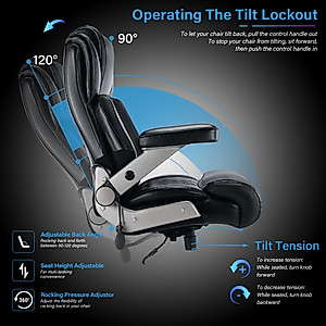 Big and Tall 500lbs Office Chair - Adjustable Lumbar Support 3D Flip Arms Heavy Duty Metal Base&Wheels, High Back Large Executive Computer Desk Chair, Thick Padded Ergonomic Design for Back Pain