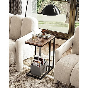 WLIVE Side Table, C Shaped End Table for Couch, Sofa and Bed, Large Desktop C Table for Living Room, Bedroom, Brown