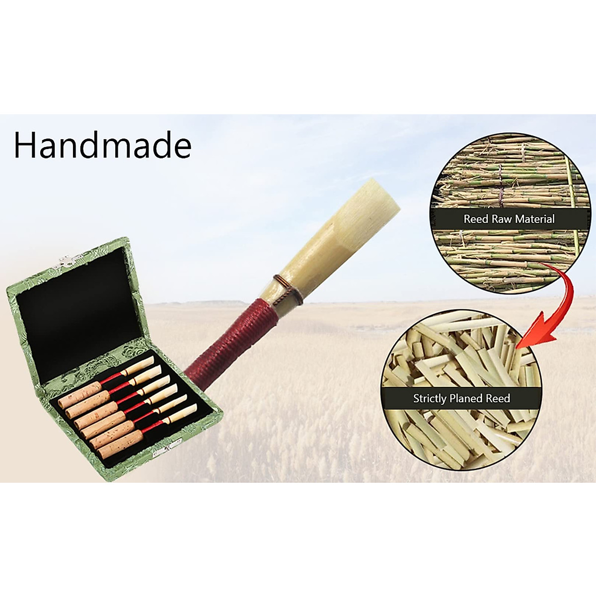 Oboe Reed Case,Protect Against Moisture Wooden + Silk Cloth Cover Reed Case Holder Storage Box for 6pcs Oboe Reeds Maple Wooden (Green)