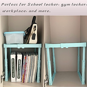 Adjustable Locker Shelf for School, Height and Width Adjustable Locker Organizer, Locker Stand Shelf for Work, Stackable Locker Tools for Gym Lockers, Office, Back to School Essentials, Mint Blue