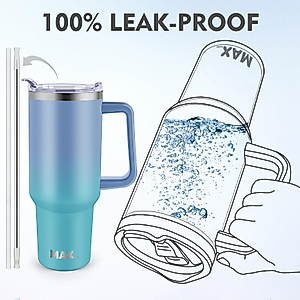 MaxBase 40 oz Tumbler with Handle and Straw Lid, Insulated Reusable Stainless Steel Travel Mug Keeps Drinks Cold up to 34 Hours, 100% Leakproof Bottle for Water, Iced Tea or Coffee, Smoothie and More