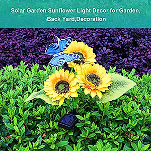 ANGMLN Solar Sunflower Lights Outdoor Decorative - 2 Pack Solar Flowers Lights Outdoor Garden Waterproof with Butterfly Decor Sunflower Garden Stake Lights for Yard Patio Lawn Pathway