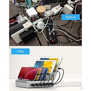 Charging Station for Multiple Devices - 6 Port Fast Charging Station for iPhone iPad Android and Tablet - Multi Charging Station - Phone Charging Station with 6 Mixed Cables Included(UL Certified)