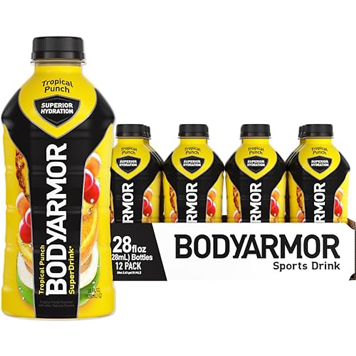 BODYARMOR Sports Drink Sports Beverage, Tropical Punch, Coconut Water Hydration, Natural Flavor With Vitamins, Potassium-Packed Electrolytes, Perfect For Athletes, 28 Fl Oz (Pack of 12)