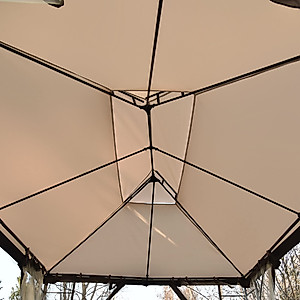 Patio Outdoor Gazebo 13x9.7 Iron Metal Frame with Mosquito Netting, Double Roof Canopy Tent Suitable for Backyard, Poolside, Garden, Lawn and Deck, Khaki