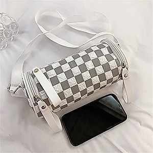 Women's Square Pattern Crossbody Clutch Bag Cylinder Bag (White)