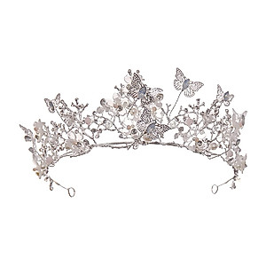 Butterfly Tiara Baroque Wedding Crown Butterflies Flowers Bridal Baroque Queen Crown Crystal Birthday Tiara Bridal Headpiece for Women and Girls