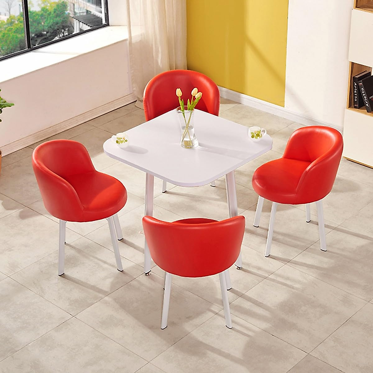 EpuzeR Small Dining Office Conference Table, Office Reception Meeting Room Table Simple Kitchen Table 80cm Living Room Table and 4 Chair Combination for Home Bedroom (Color : Red)