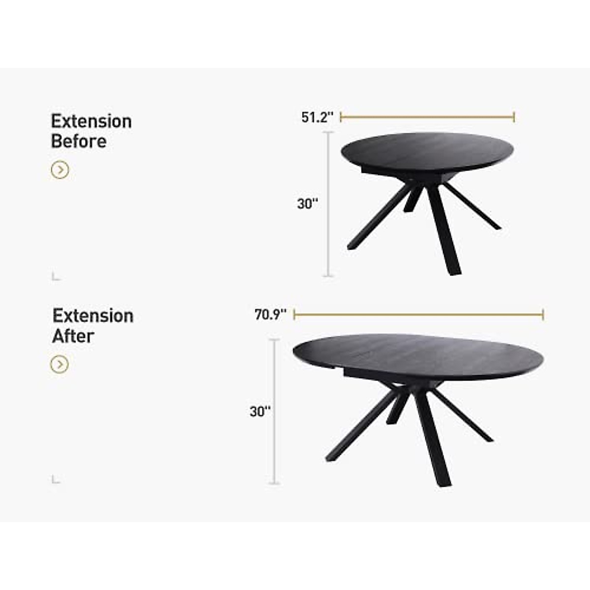 Acanva Extension Oval/Round Dining Table for 6, Expandable Butterfly Leaf & Sturdy Base, Suit for Kitchen, Living Room & Apartment, 51.2”W(+19.7”) x 51.2”D x 30.1”H, Black