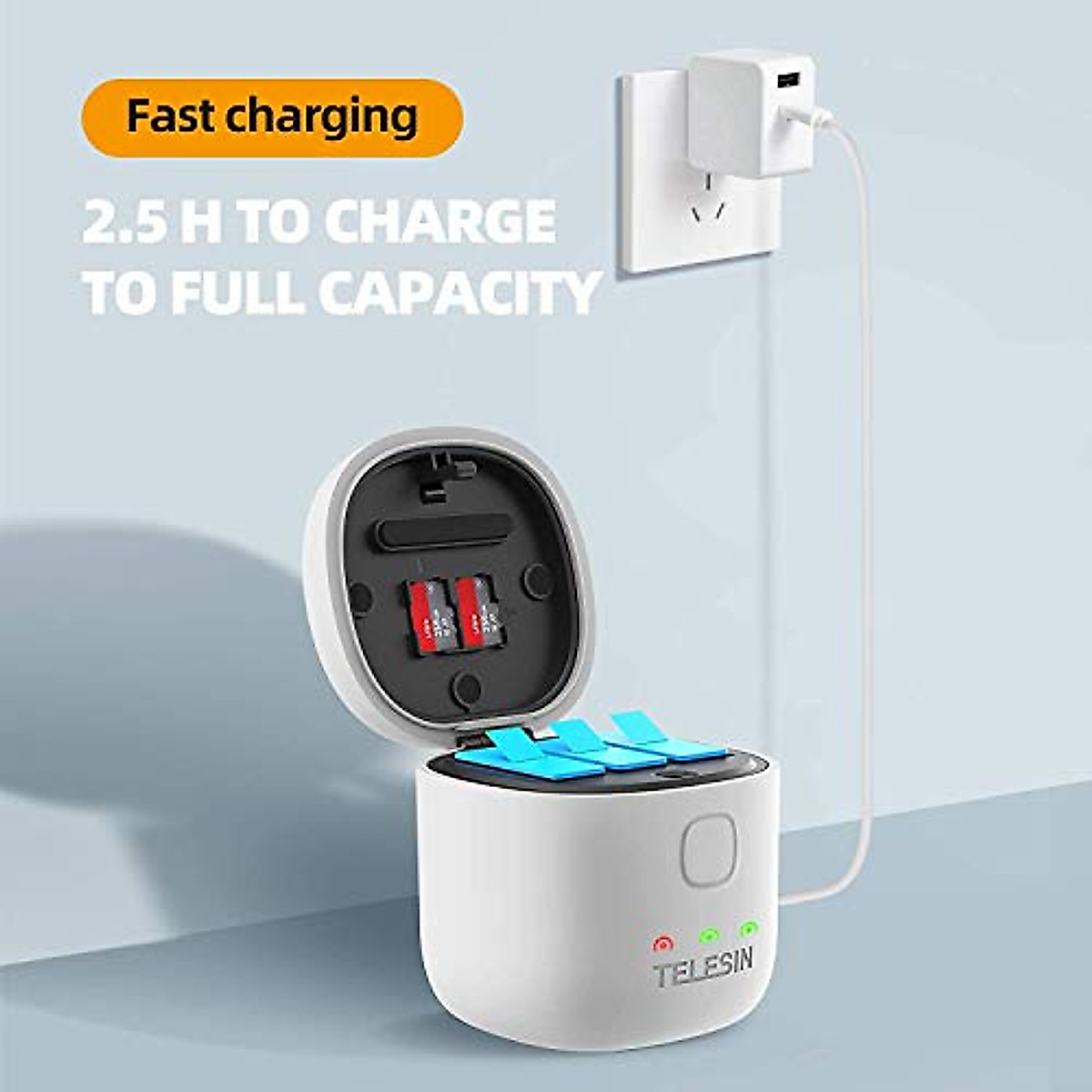 TELESIN AllinBox Battery Charger for Hero 11/10/9, with High Speed USB 3.0 SD Card Reader Function, Waterproof Storage Carry Case for GoPro Hero 9/10/11 Black,IP54 Grade Waterproof (Only Charger)