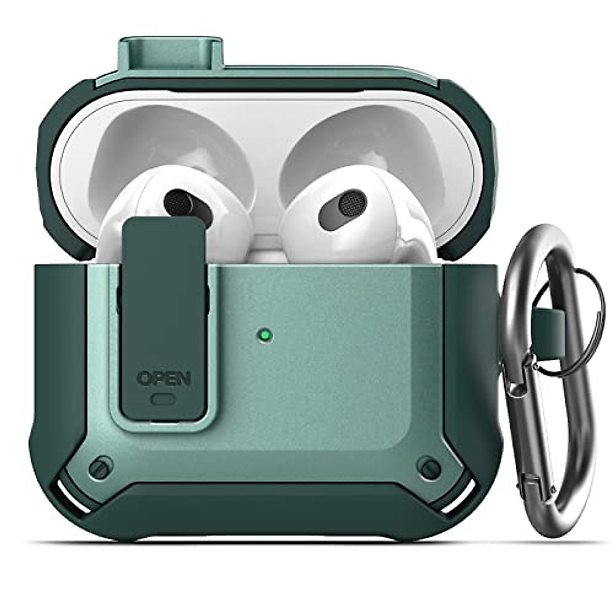 Encased X-Armor Compatible with Airpods 3 Case (3rd Generation) Protective Carabiner Keychain with Lid Lock (Metallic Green)