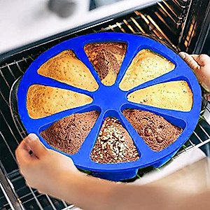 Meajore 2 Pcs Silicone Cake Scone Pan,Triangle 8 Cavity Pizza Cake Pan,Internal Diameter 4 inch Cake Pan for Brownies Muffins,Cheesecake,Cornbread Kitchen Baking Shapes (Blue)