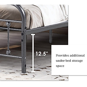 alazyhome California King Size Bed Frame Classic Metal Platform Mattress Foundation with Victorian Style Iron-Art Headboard Under Bed Storage No Box Spring Needed Black/Silver