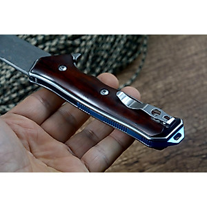 TWO SUN YSTART Damascus Blade Pocket Outdoor Folding Knife Red Ebony Wood Handle