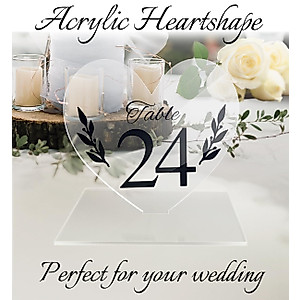 25 PCS Wedding Table Numbers, Table Numbers for Wedding Reception heart shaped, Table Numbers Wedding acrylic, Wedding Table Number with stands.