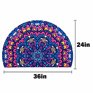(2 PCS) Diatomaceous Earth Boho Half Round Indoor Outdoor Mat,Bohemian Red Blue Flower Entryway Rug,Rubber Backing Non Slip Door Mats,36''x24'' (r2)