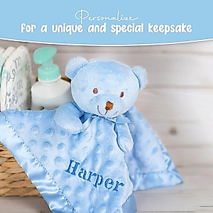 Personalized Baby Lovey with Custom Name - Soft and Snuggly Baby Security Blanket - Blue Teddy Bear Stuffed Animal Security Blankets for Babies 11" - Personalized Baby Gifts for Girl and Boy