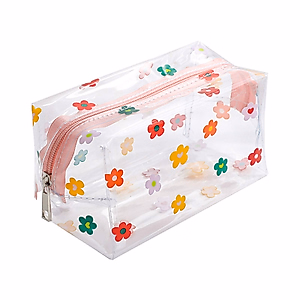 ASkinds Clear Cosmetic Bag Cute Cartoon Flower Cosmetic Bag Waterproof Transparent Makeup Bag Portable Storage Bag Travel Toiletry Organizer Pouch for Women