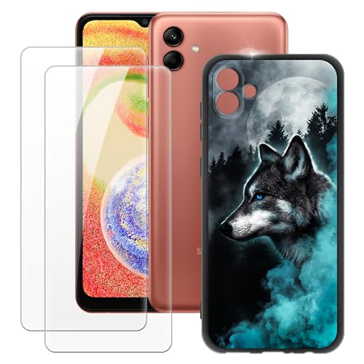 MILEGAO Samsung Galaxy A04 4G A045F A045M Case + 2PCS Screen Protector Tempered Glass, Ultra Thin Bumper Shockproof Soft TPU Silicone Cover for Samsung Galaxy A04 4G A045F A045M (6.5”)