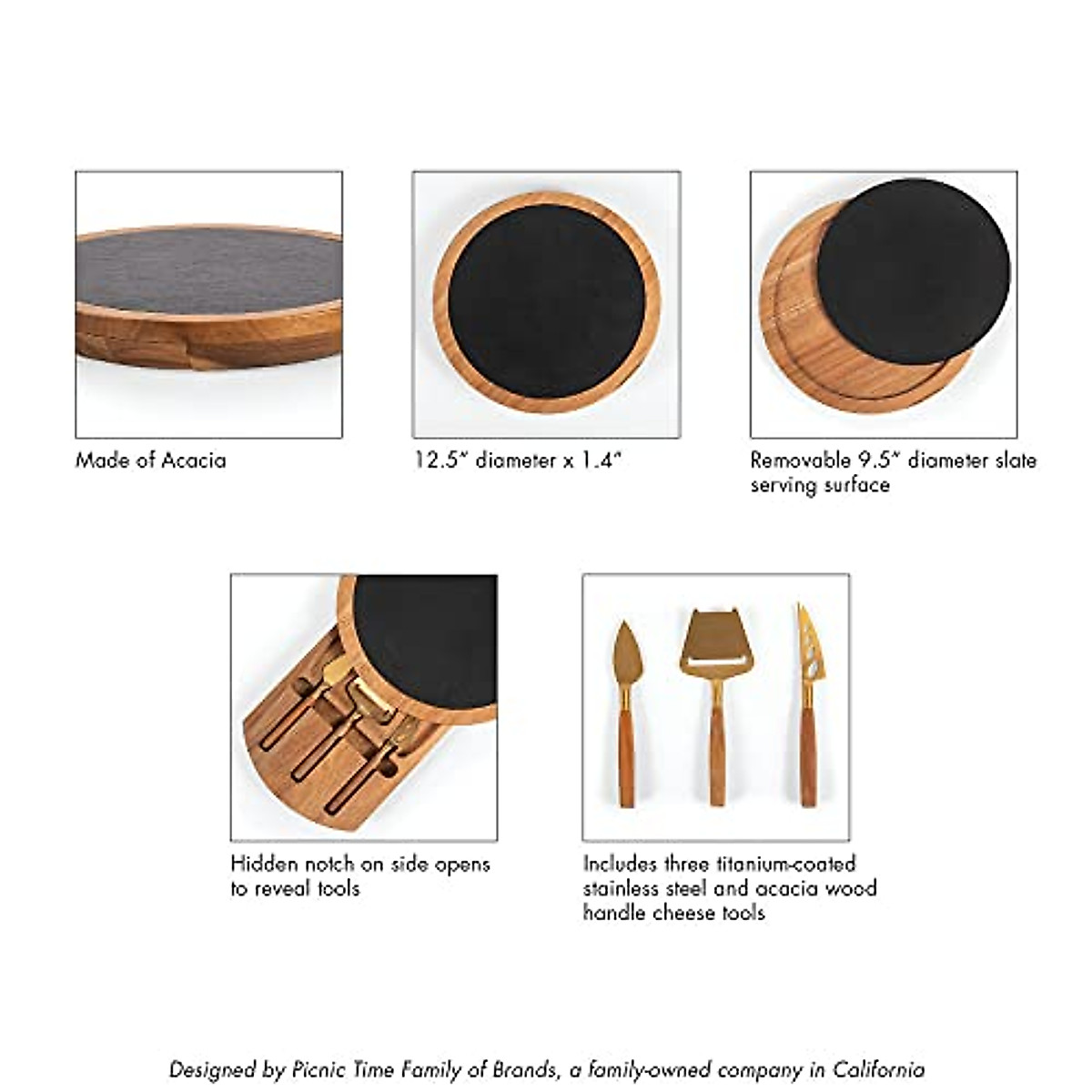 TOSCANA - a Picnic Time brand - Harry Potter Gryffindor Insignia Cheese Board & Knife Set, Charcuterie Board, Serving Platter, (Acacia Wood & Slate Black with Gold Accents)