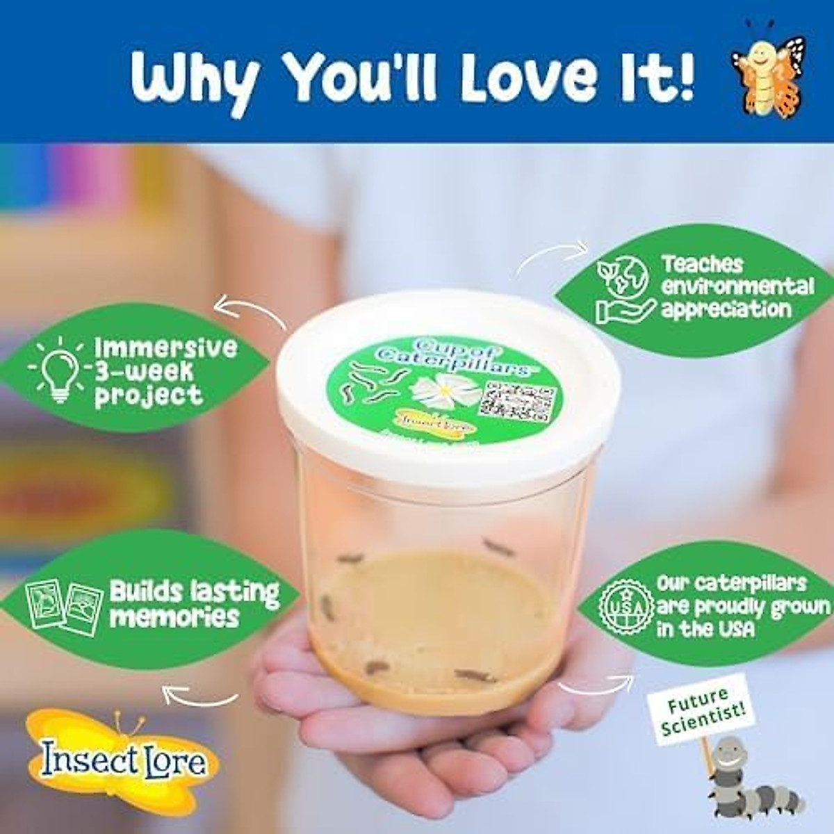 Insect Lore - Butterfly Growing Kit - Clear Front Facing Viewing Panel - Pre-Paid Voucher to Redeem Caterpillars Later – Life Science & STEM Education – Butterfly Science Kit